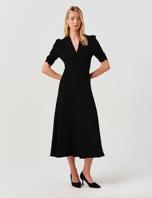 GHOST LONDON Mia Crepe Midi Tea Dress - Black
