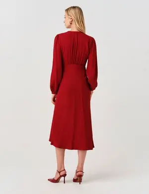 GHOST LONDON Francesca Crepe Button Down Midi Dress - Red