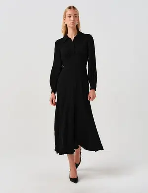 GHOST LONDON Wendy Crepe Collared Midi Dress - Black