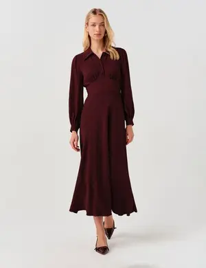 GHOST LONDON Wendy Crepe Collared Midi Dress - Wine
