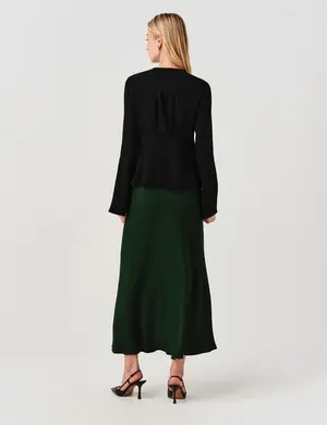 GHOST LONDON Ceaira Button Down Bell Sleeve Blouse - Black