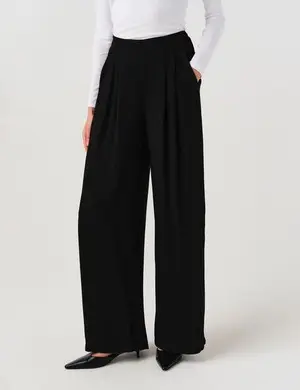GHOST LONDON Andie Pleated Wide Leg Crepe Trouser - Black