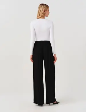 GHOST LONDON Andie Pleated Wide Leg Crepe Trouser - Black