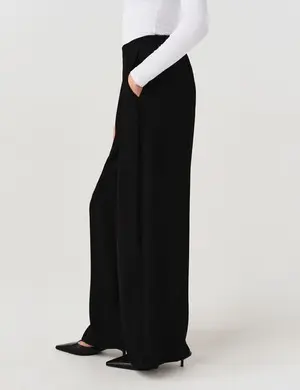 GHOST LONDON Andie Pleated Wide Leg Crepe Trouser - Black