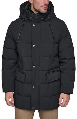 Andrew Marc Down & Feather Fill Parka With Faux Fur Trim Hood - Black