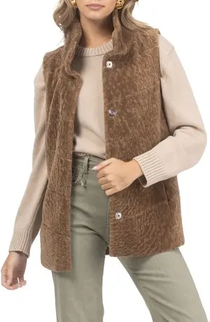 Gorski Reversible Genuine Shearling Vest - Camel/camel