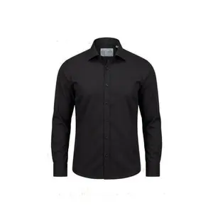 RON TOMSON Pure Cotton Spread Collar Fitted Dress Shirt - Black