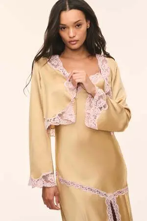 LoveShackFancy Elarine Silk Lace Top - Mocha