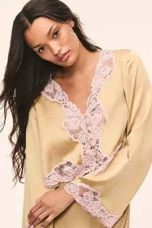 LoveShackFancy Elarine Silk Lace Top - Mocha