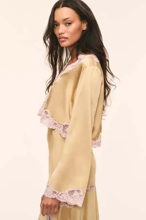 LoveShackFancy Elarine Silk Lace Top - Mocha