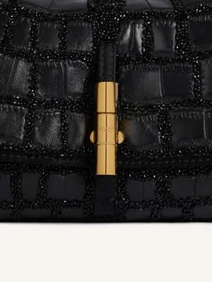 Balmain Metropolis Bag In Crocodile-effect Leather With Embroidery