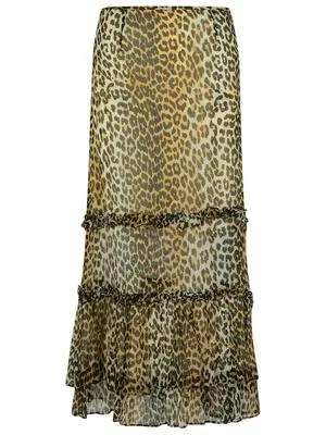 GANNI Long Skirt In Viscose 'chiffon' With Leopard Print - Multicolor