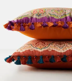 Etro Pegaso Paisley Cotton Cushion - Orange