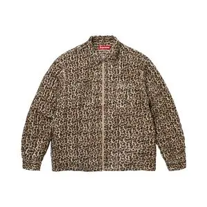 Supreme Leopard Frayed Zip Up Shirt - Tan