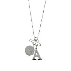 VON TRESKOW Fine Box Chain Necklace With Toggle & Initial - Silver