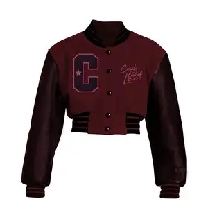 COOL CREATIVE Burgundy Varsity Cropped Jacket