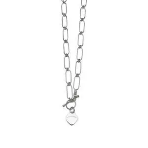 VON TRESKOW Fine Open Clip Chain Necklace With Vt Flat Heart - Silver