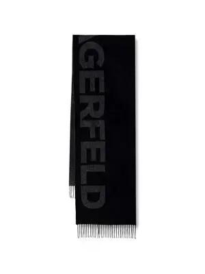 Karl Lagerfeld Logo-intarsia Fringed Scarf - Black