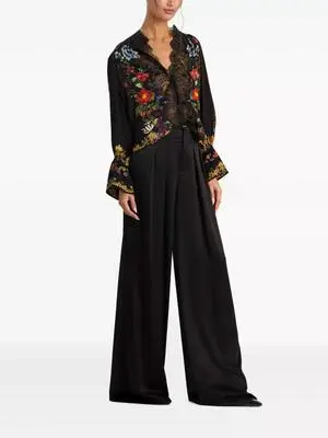 Alice + Olivia Marion Lace-panel Floral-print Blouse