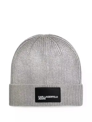 Karl Lagerfeld Ribbed Metallic-effect Beanie Hat - Silver