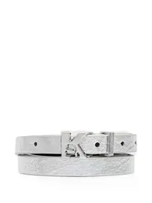 Karl Lagerfeld Crinkled-finish Logo-buckle Belt - Silver