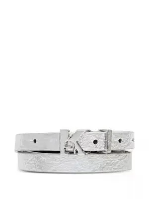 Karl Lagerfeld Crinkled-finish Logo-buckle Belt - Silver