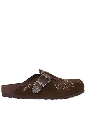 BIRKENSTOCK Boston Clogs In Embroidered Chocolate Suede