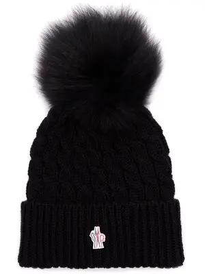 Moncler Grenoble: Wool Beanie With Pom-pom - Black