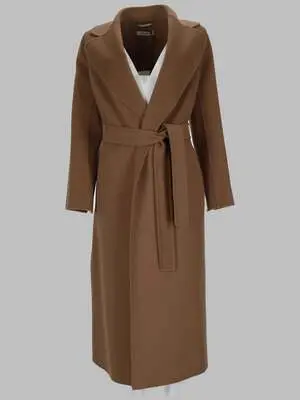 Max Mara Draped Wrap Overcoat In 100% Virgin Wool - Beige