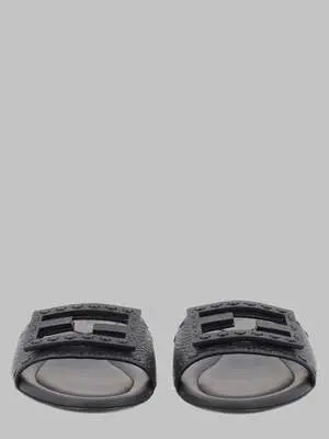 Fendi Baguette Mini Slide Sandals In 100% Calf Leather, 1 Cm Heel - Black