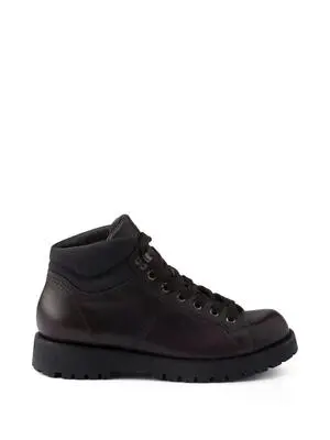 Prada Lace-up Leather And Re-nylon Booties - Brown