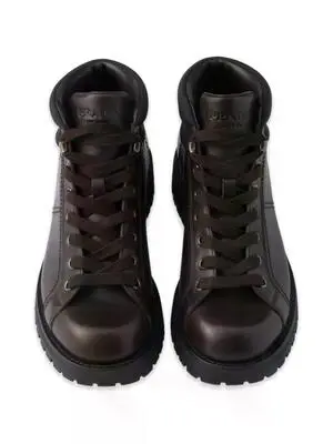 Prada Lace-up Leather And Re-nylon Booties