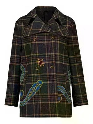 PAULA Embroidered Houndstooth-check Coat