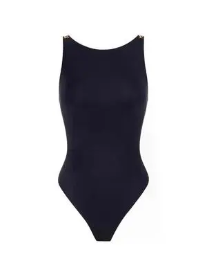 Elisabetta Franchi Bodysuit In Crêpe Jersey Fabric With Jewel Logos - Blue