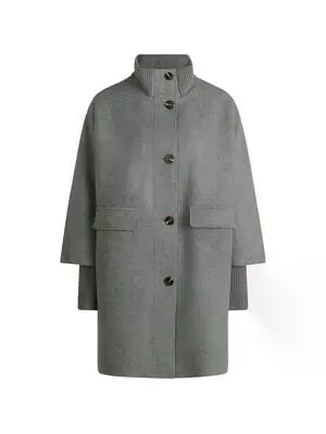 BETTY BARCLAY Ribbed-knit Trim Button-up Coat - Grey