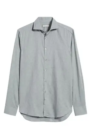 Canali Regular Fit Herringbone Button Up Shirt - Grey