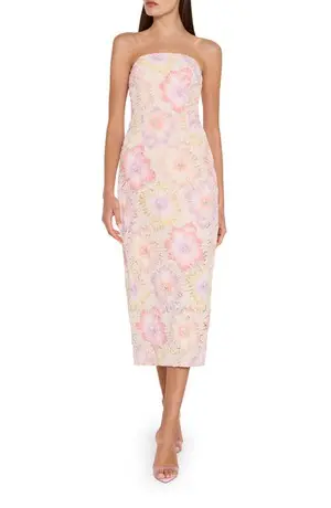 MILLY Kait Floral Embroidered Strapless Midi Dress