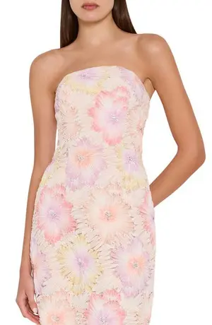 MILLY Kait Floral Embroidered Strapless Midi Dress