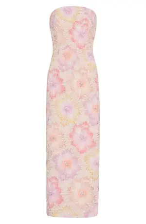 MILLY Kait Floral Embroidered Strapless Midi Dress