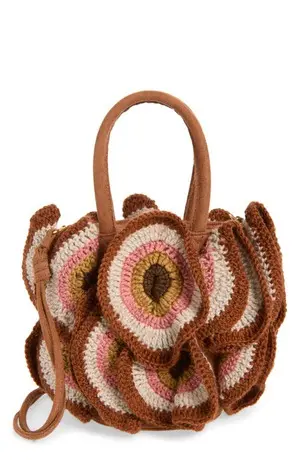 Farm Rio Crochet Flower Handbag - Brown Multi