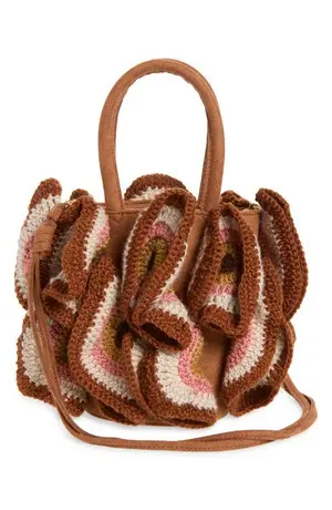 Farm Rio Crochet Flower Handbag - Brown Multi