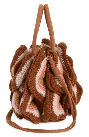Farm Rio Crochet Flower Handbag - Brown Multi