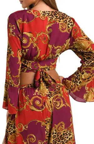 L'Agence Baroque Leopard Wrap Crop Cover-up Top