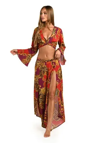 L'Agence Baroque Leopard Wrap Crop Cover-up Top