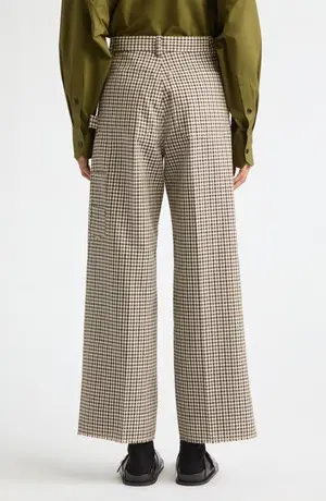 Plan C Check Wool Straight Leg Trousers