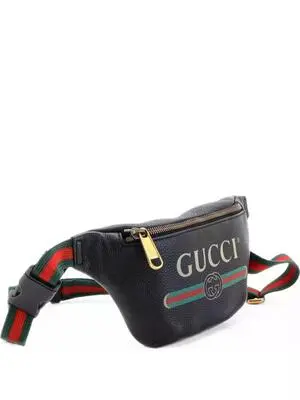 Gucci Logo Printed Leather Small Belt Bag - Black