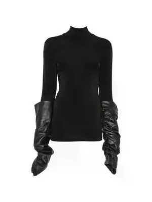 DARKPARK Camie Gathered Leather-sleeve Top - Black