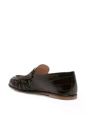 STUART WEITZMAN Crocodile-effect Leather Loafers - Brown