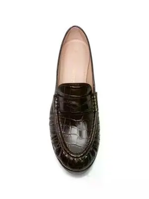 STUART WEITZMAN Crocodile-effect Leather Loafers - Brown