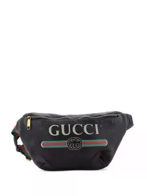 Gucci Logo Printed Leather Medium Belt Bag - Black